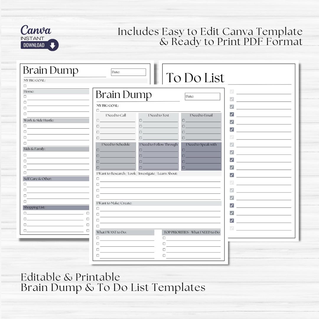 Editable ADHD Brain Dump Printable, ADHD Planner, to Do List Template ...