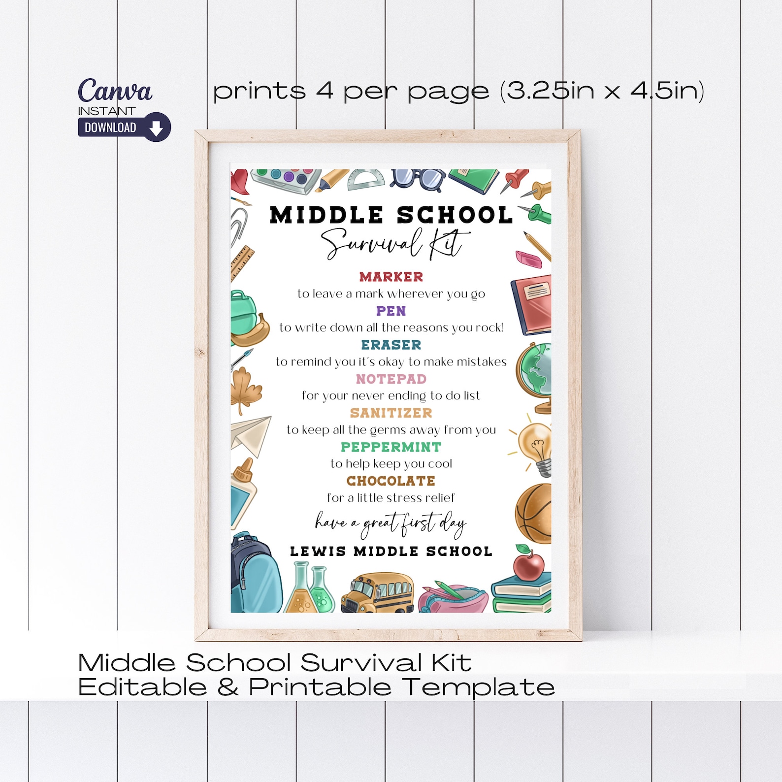 Editable Middle School Survival Kit Template, Printable Student ...