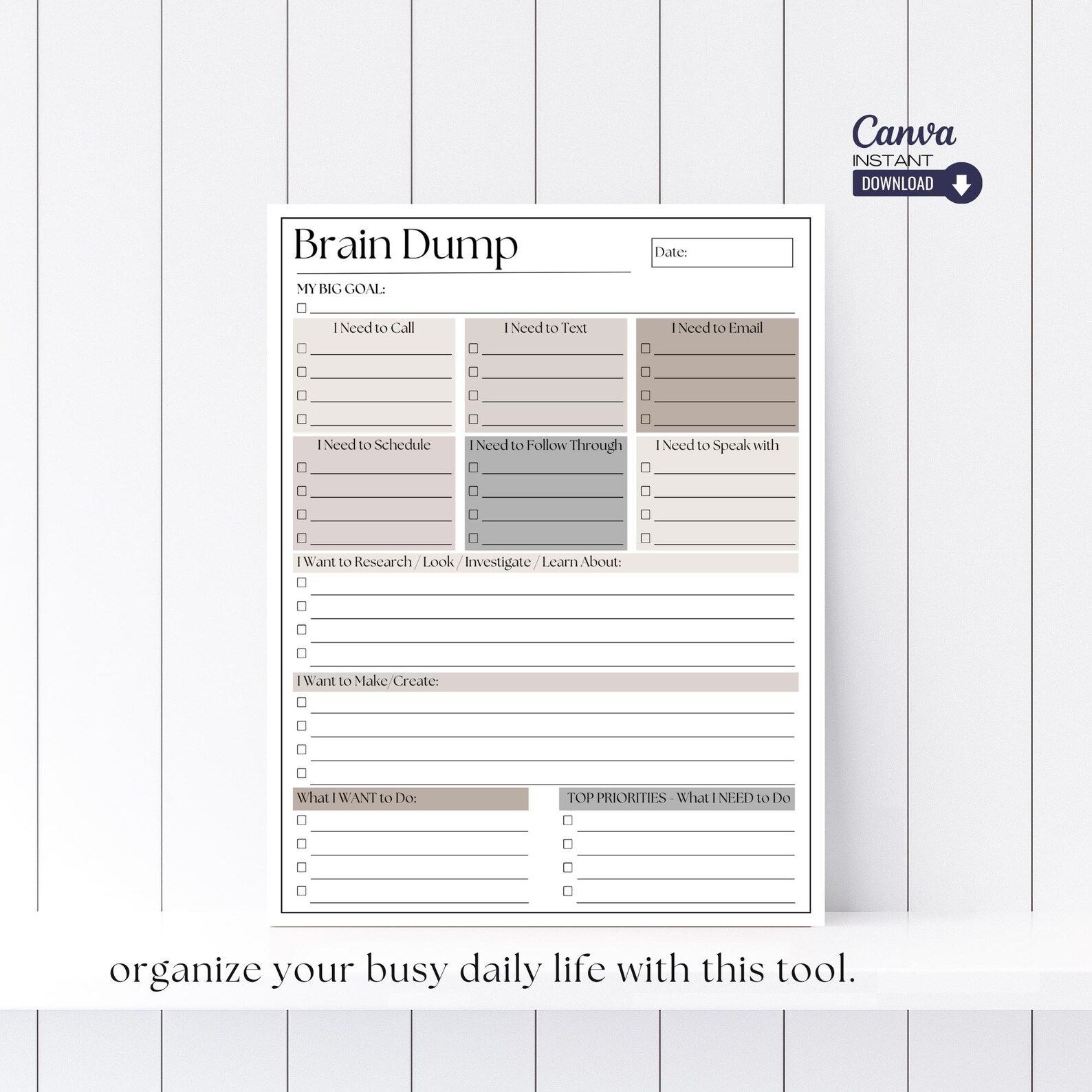 Editable ADHD Brain Dump Printable, ADHD Planner, to Do List Template ...