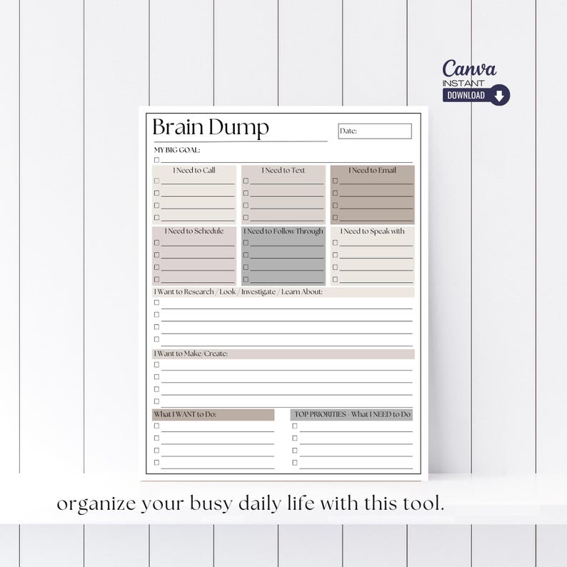 Editable ADHD Brain Dump Printable, ADHD Planner, to Do List Template ...