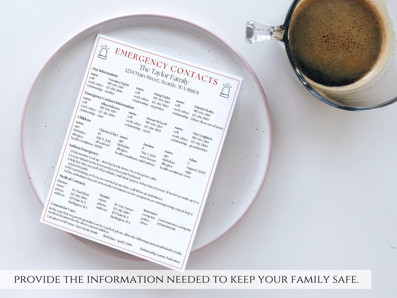 Editable Emergency Contact Sheet Babysitter Information - Etsy