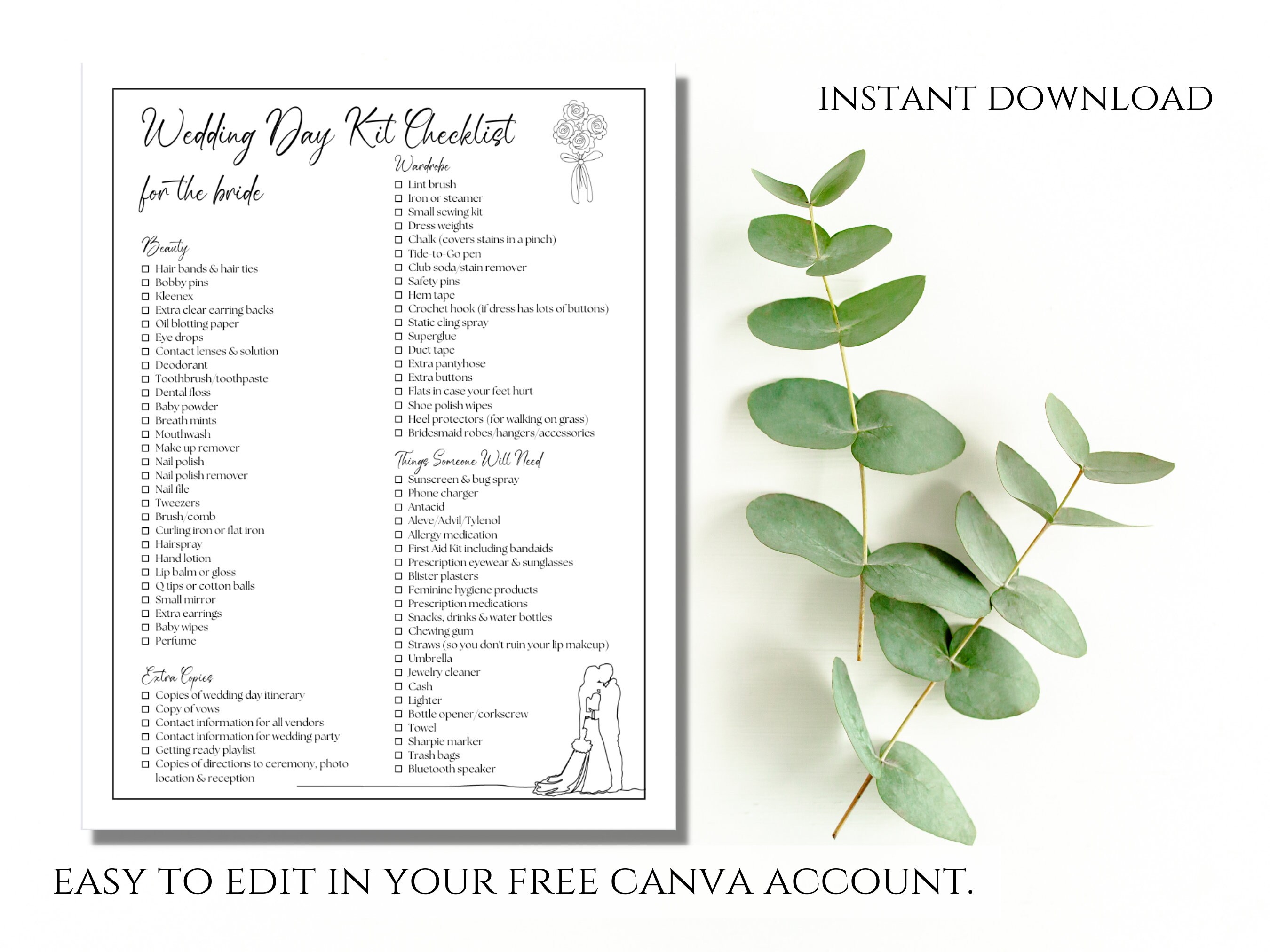 Editable Wedding Day Checklist Printable Wedding Day - Etsy Canada