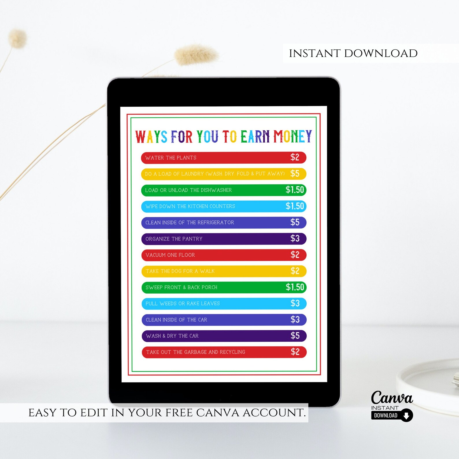 Printable Kids Chore Checklist, Editable Responsibility Chart, Reward ...