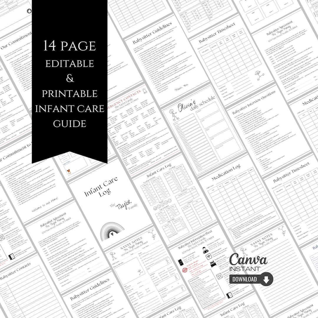 Editable Baby Care Log: Nanny Notes, Babysitter Forms (instant Download ...
