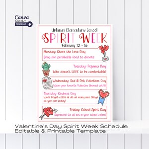 Valentine's School Spirit Week Flyer: Editable Event Schedule (digital ...