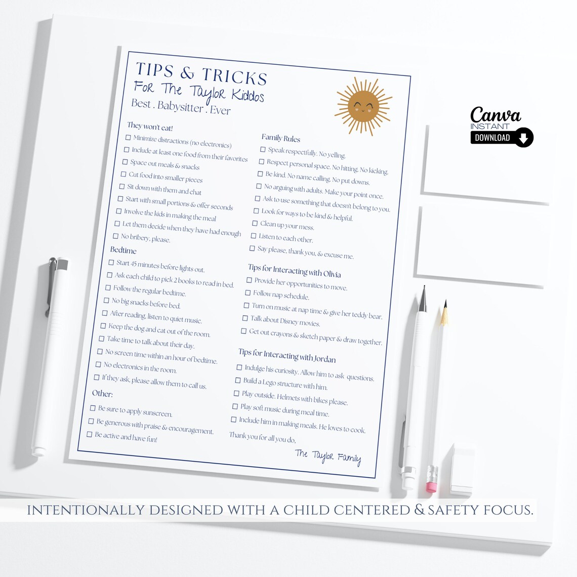 Editable Babysitter Planner, Printable Babysitter Guide, Nanny Notes ...