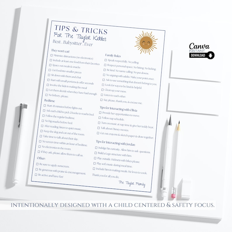 Editable Babysitter Planner, Printable Babysitter Guide, Nanny Notes ...