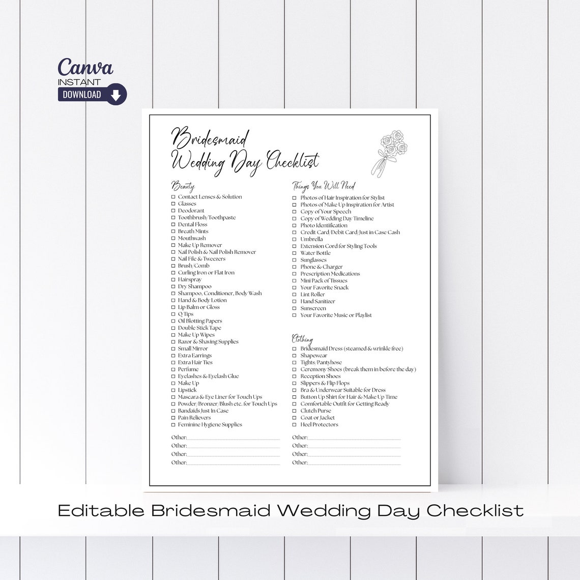 Editable Bridesmaid Wedding Day Checklist Template, Printable Wedding ...