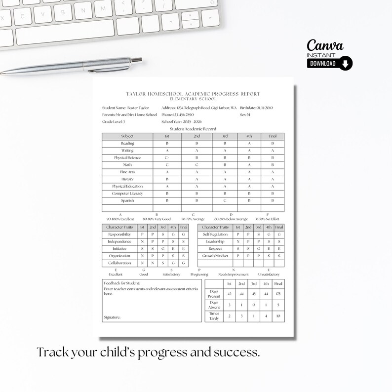Editable Homeschool Report Card Template, Printable Home School ...