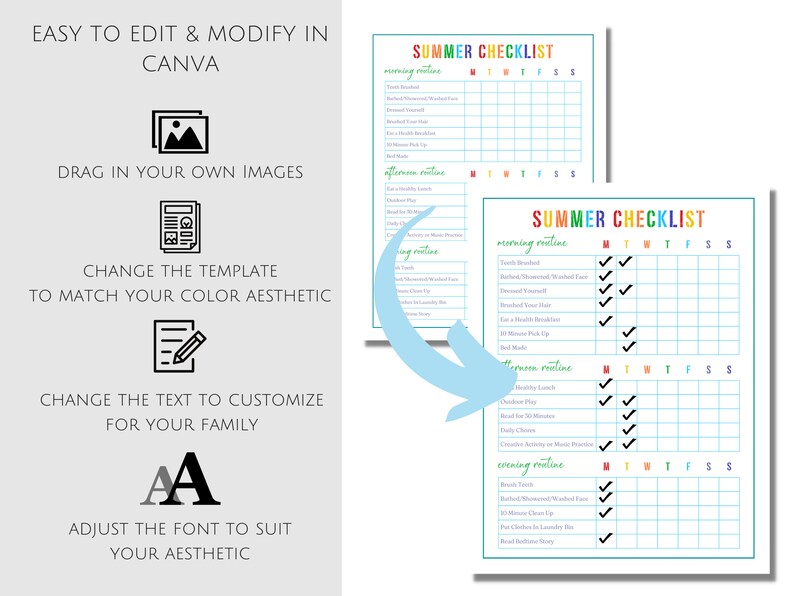 Editable Summer Daily Checklist for Kids Printable Kids - Etsy