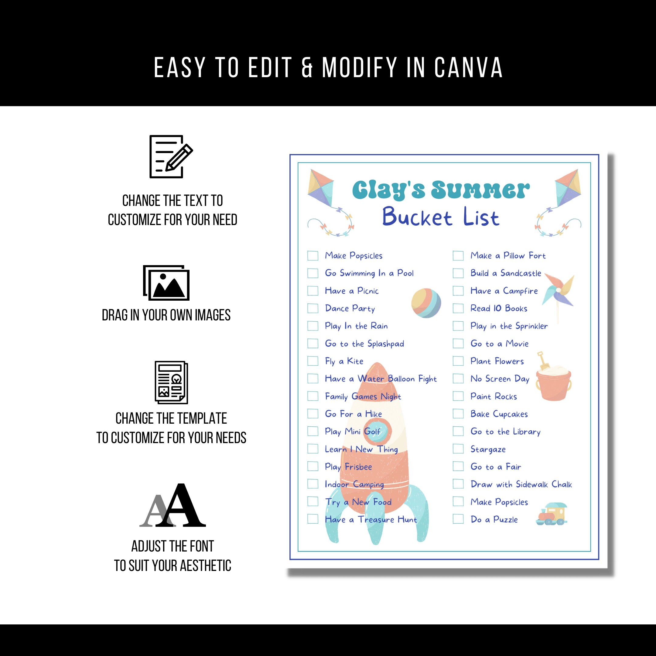 Editable Summer Bucket List, Printable Summer to Do List, Summer ...