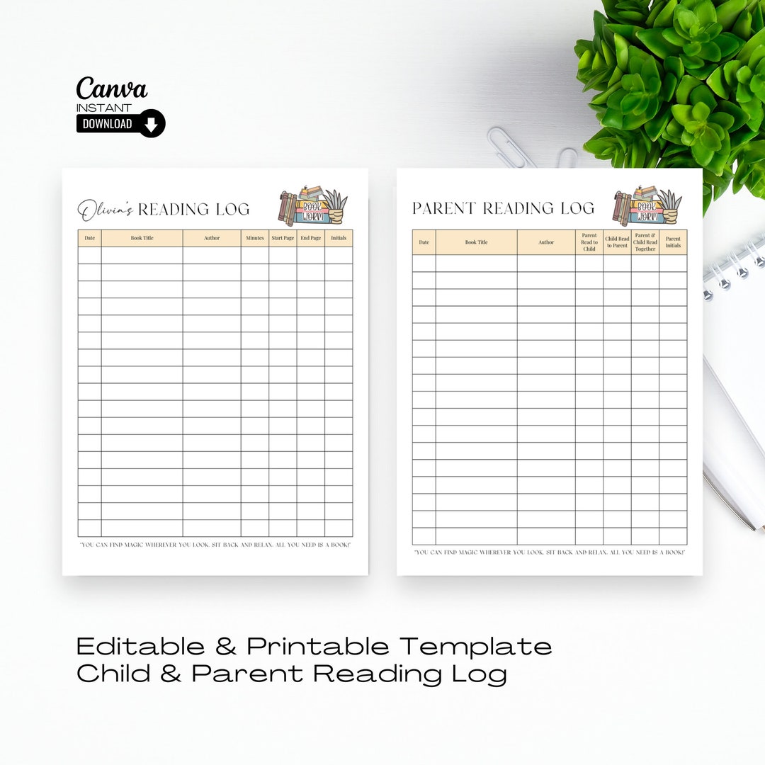 Kids Reading Log Template: Homeschool Tracker, Fillable Book List (PDF ...