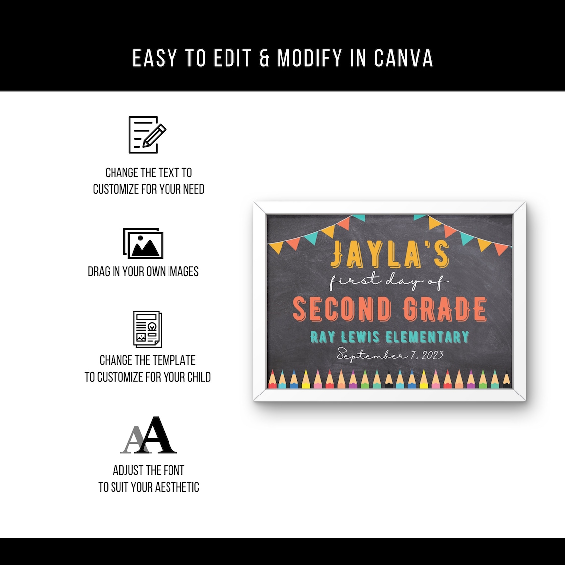 Printable First Day of School Sign, Back to School Chalkboard Sign ...