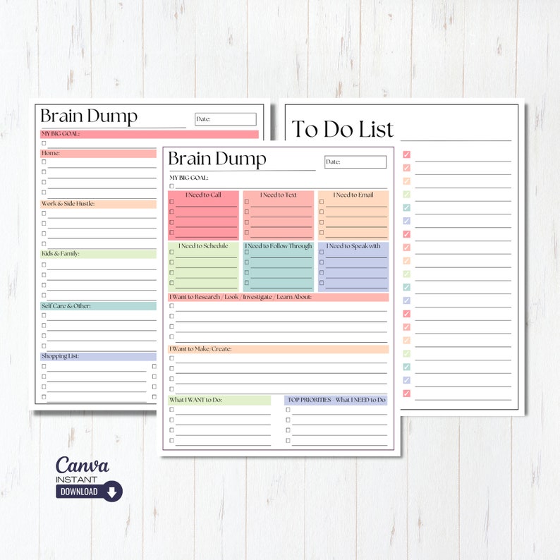 ADHD Brain Dump Printable: Editable To-do List Template (canva) - Etsy