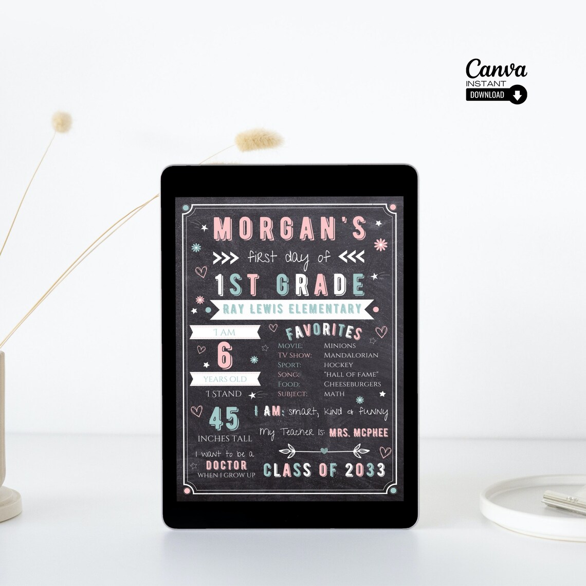 Printable First Day of School Sign, Back to School Chalkboard Sign ...