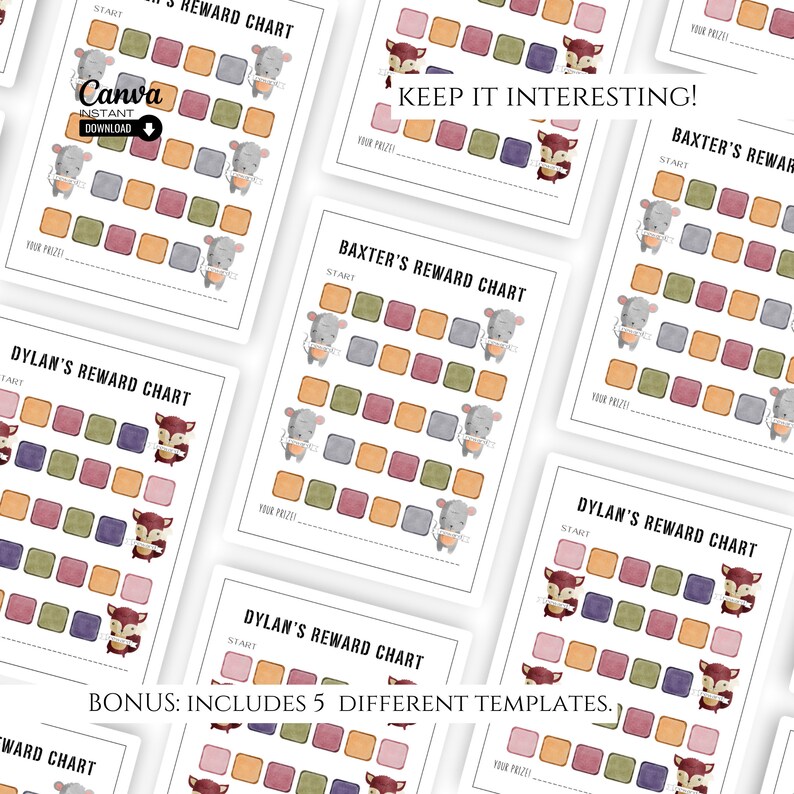 Editable Kids Reward Charts, Printable Responsibility Charts, Toddler ...