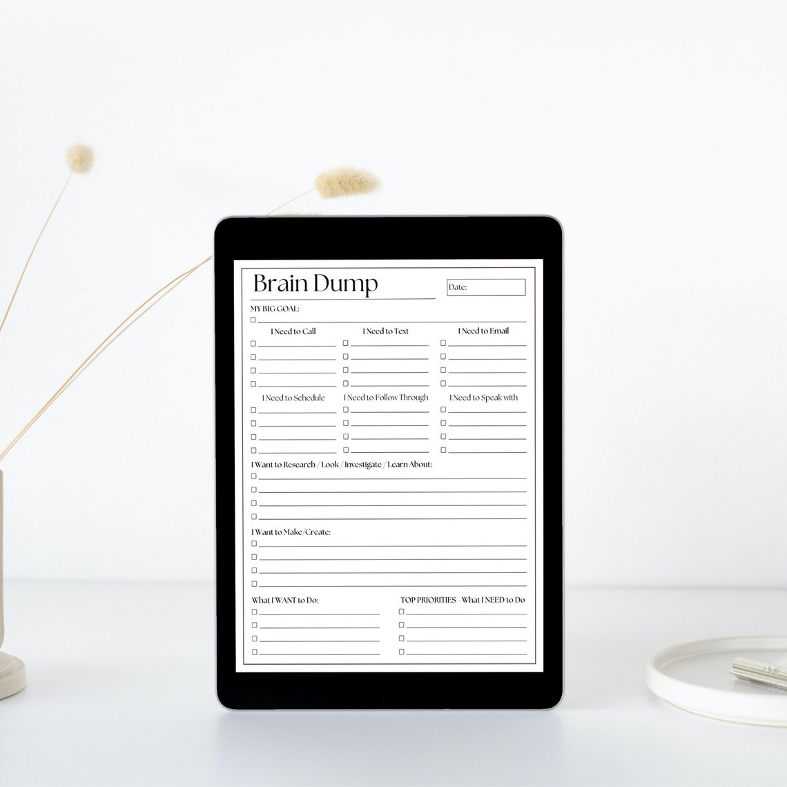Editable ADHD Brain Dump Printable: Daily Task List (canva Template) - Etsy