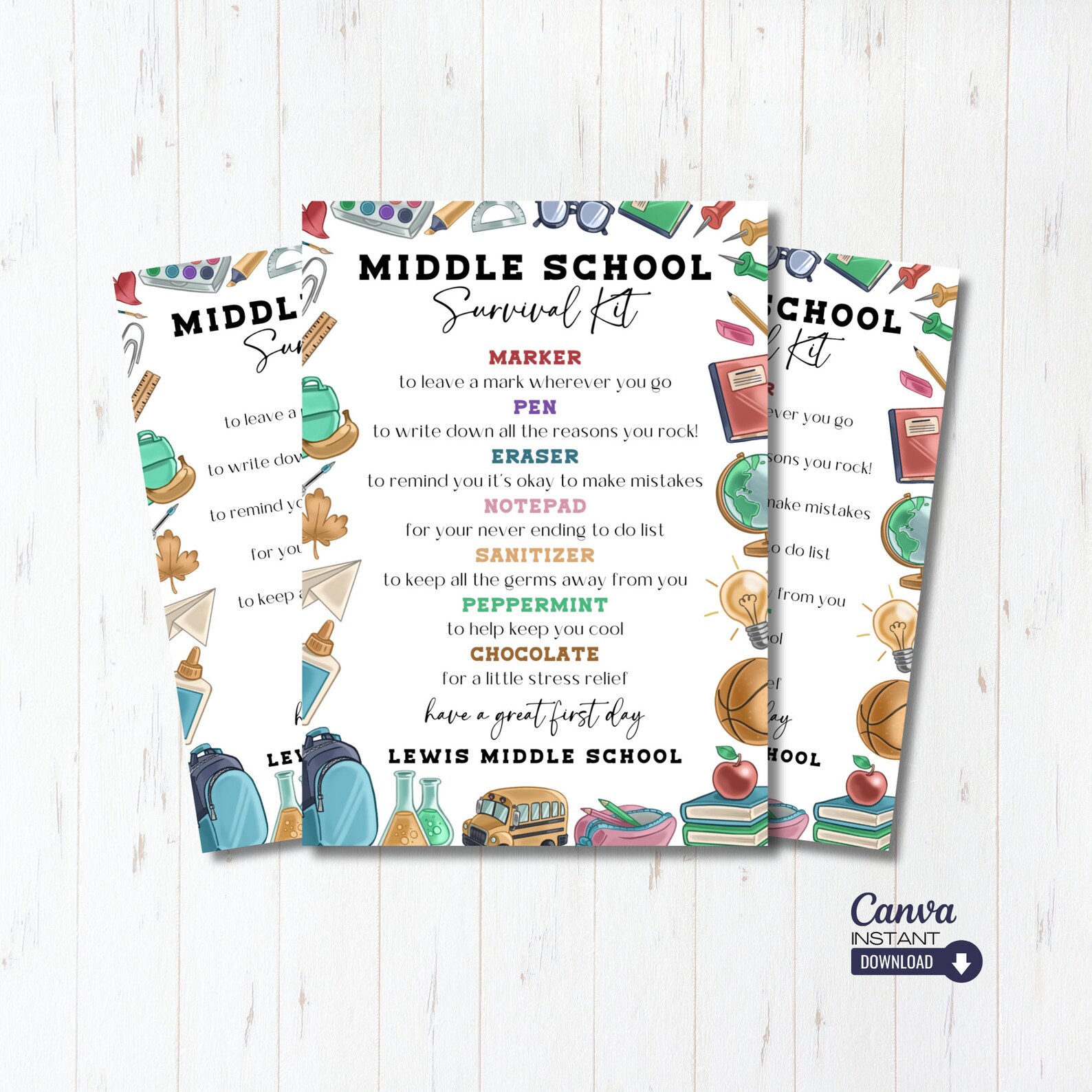 Middle School Survival Kit Printable Template (digital Download) - Etsy