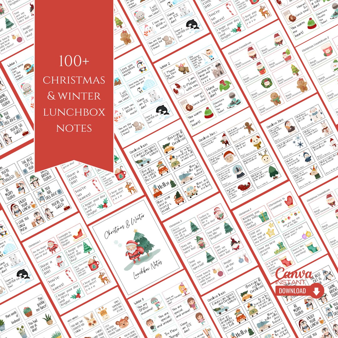 Editable Christmas Lunchbox Notes for Kids Template, PDF Printable ...