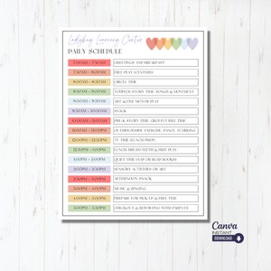 Editable Daily Daycare Schedule Template, Printable Home Daycare Form ...