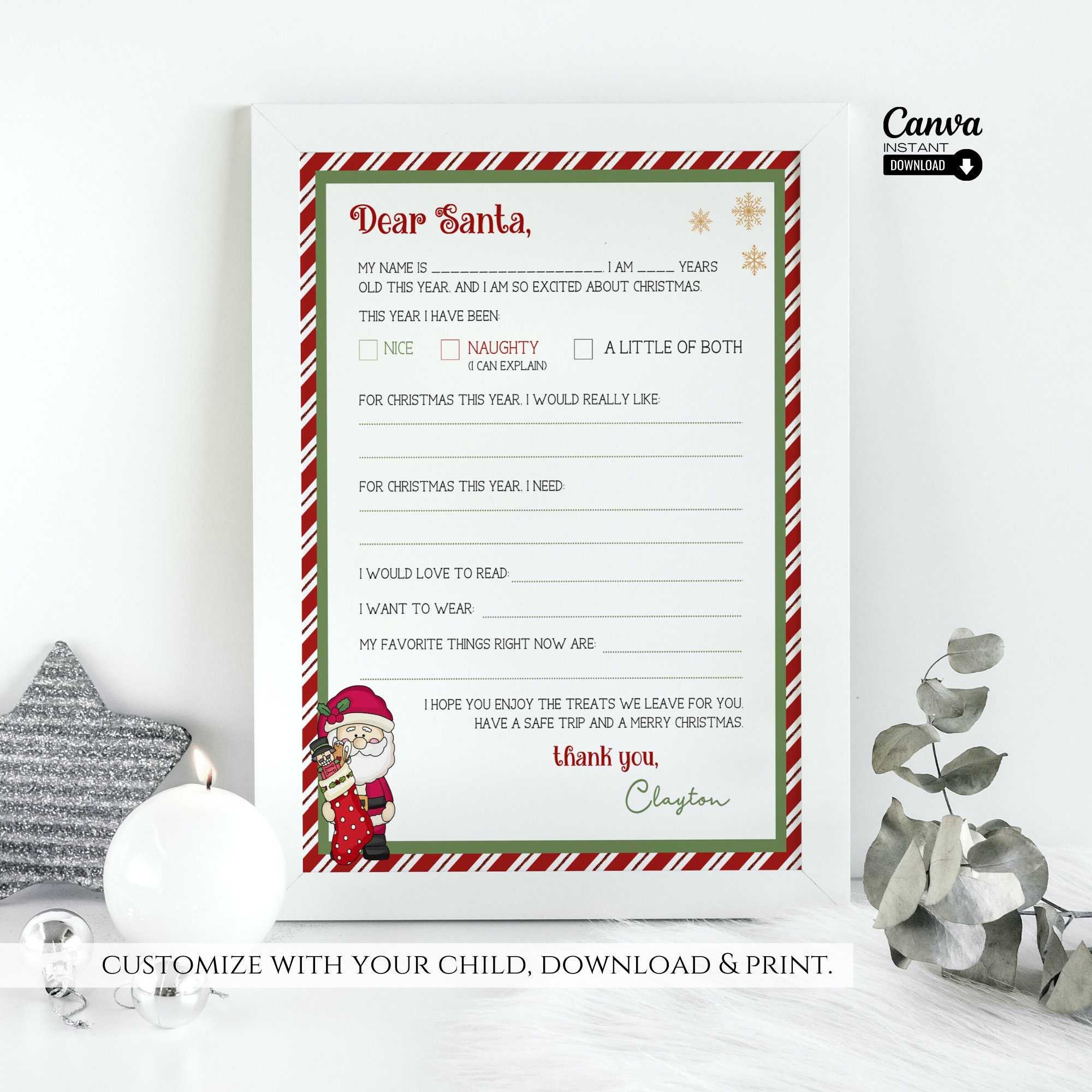 Editable Letter to Santa Printable Santa Letter Christmas - Etsy