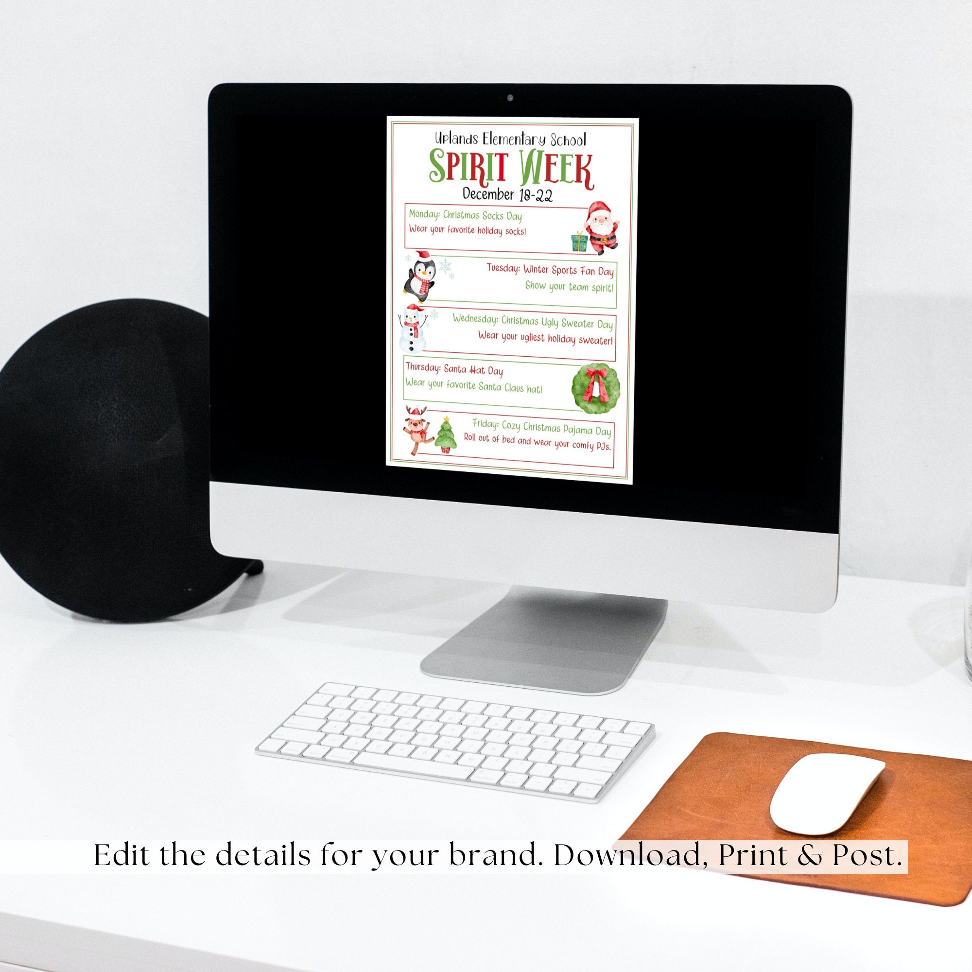 Christmas School Spirit Week Flyer: Editable Holiday Schedule (digital ...