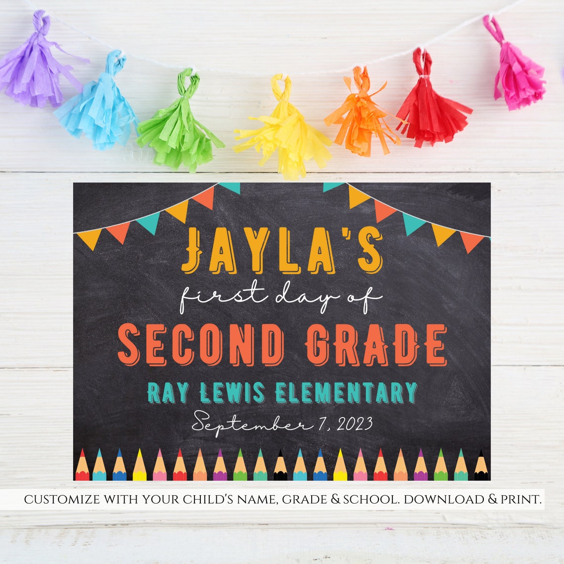 Printable First Day of School Sign, Back to School Chalkboard Sign ...