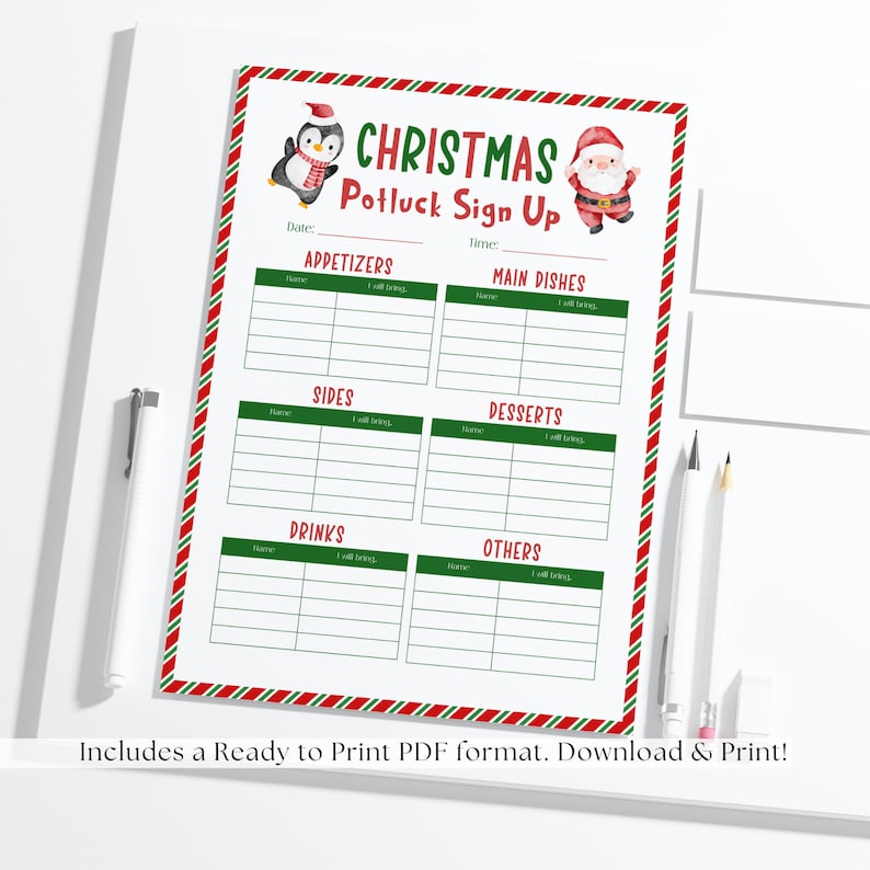 Editable Christmas Potluck Sign up Sheet Template, Printable Holiday ...