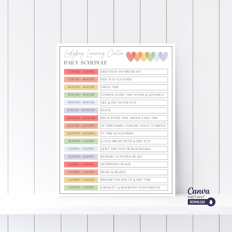 Editable Daycare Daily Schedule Template: Printable Routine Log (canva ...