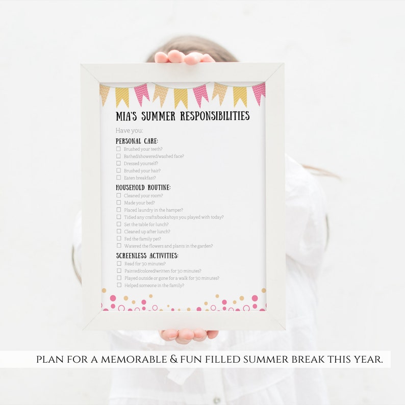 Tabla de tareas y actividades de verano para niños, reglas de verano ...