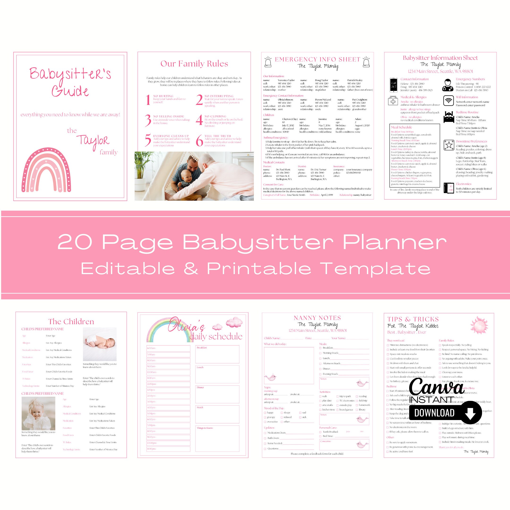 Editable Babysitter Planner, Printable Babysitter Guide, Nanny Notes ...
