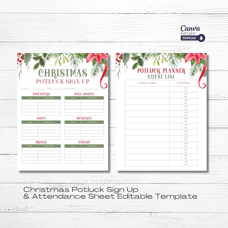 Christmas Potluck Sign-up Sheet: Editable Holiday Planner (canva) - Etsy