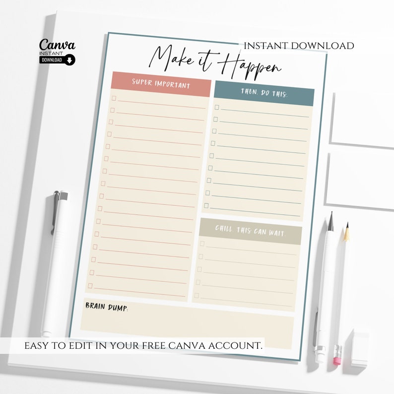 Editable Daily to Do Checklist Template, Printable Productivity Planner ...