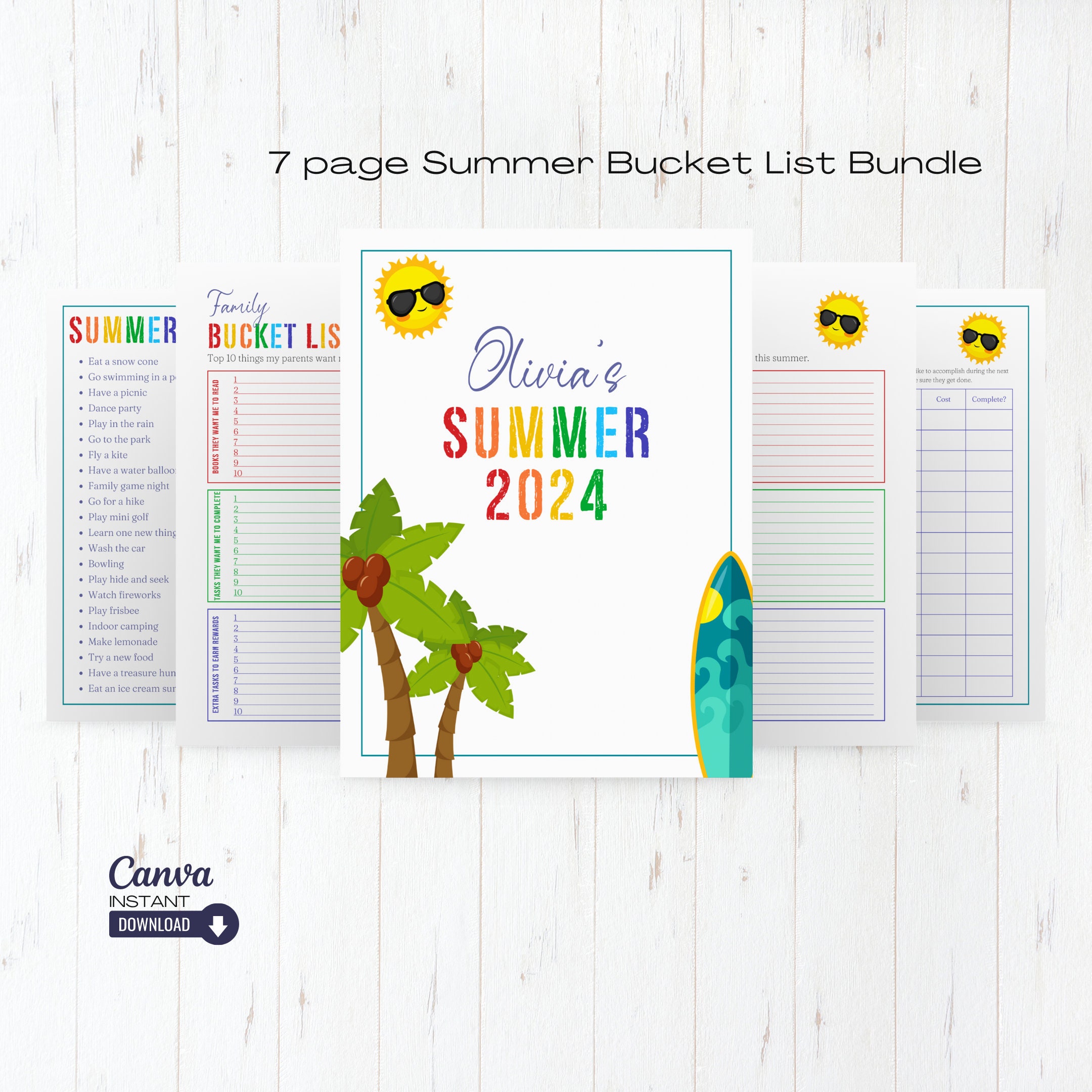 Editable Summer Bucket List Planner, Printable Summer Organizer, Summer ...