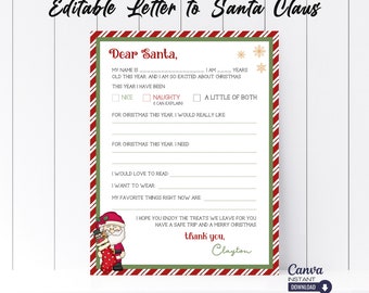 Editable Letter to Santa Template, Christmas Wish List (digital ...