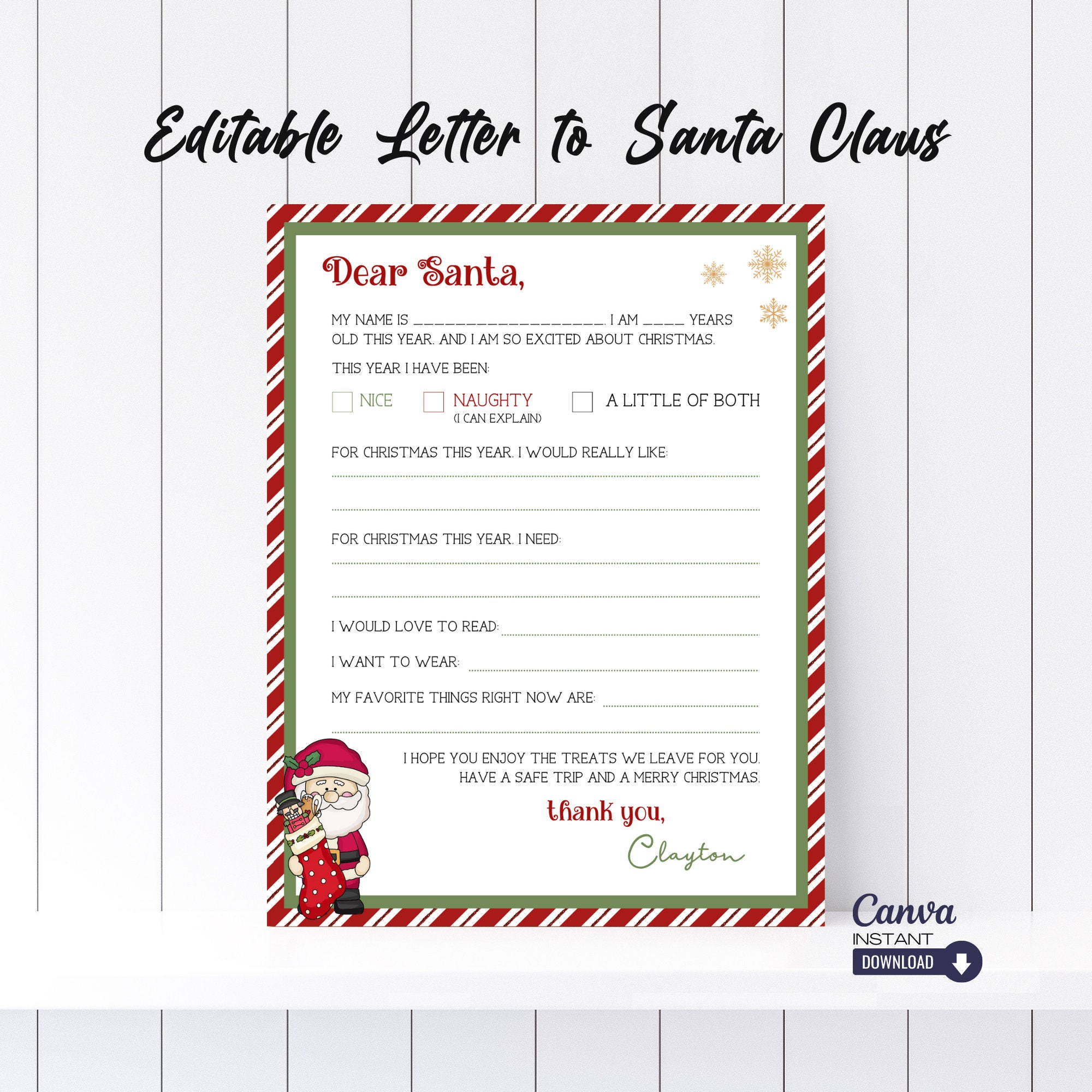 Editable Letter to Santa Printable Santa Letter Christmas - Etsy