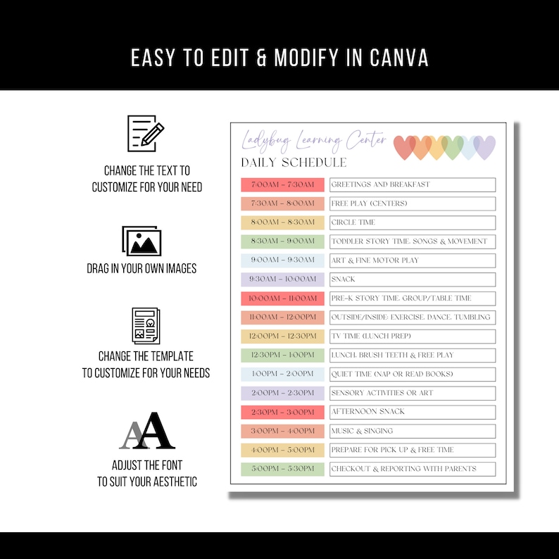 Editable Daily Daycare Schedule Template, Printable Home Daycare Form ...