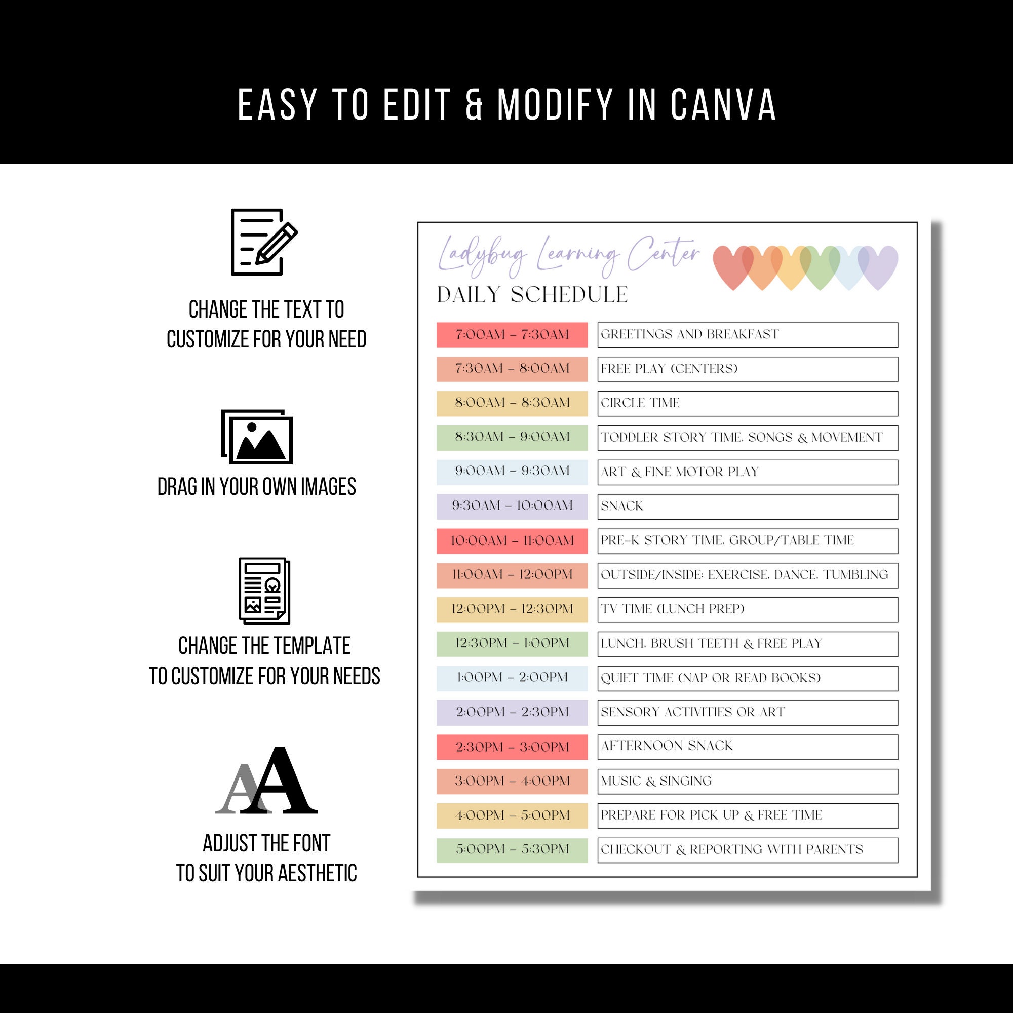Editable Daily Daycare Schedule Template, Printable Home Daycare Form ...