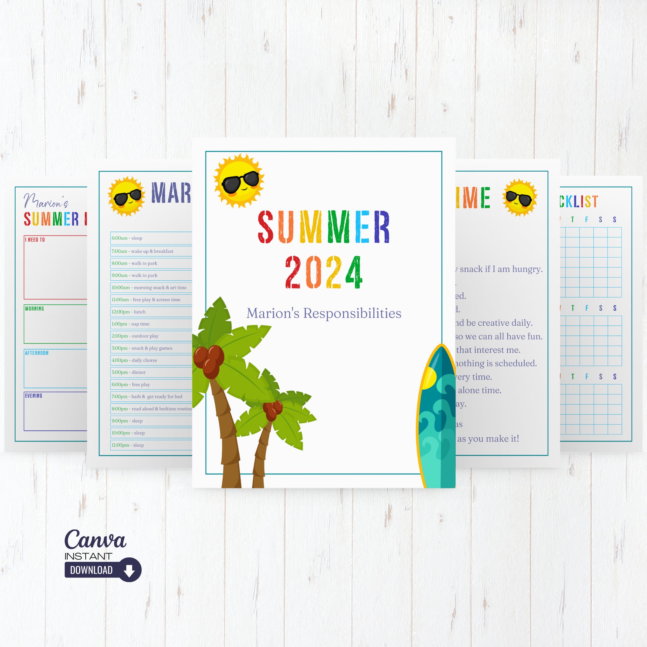 Editable Summer Daily Checklist for Kids, Printable Kids Routine Chart ...