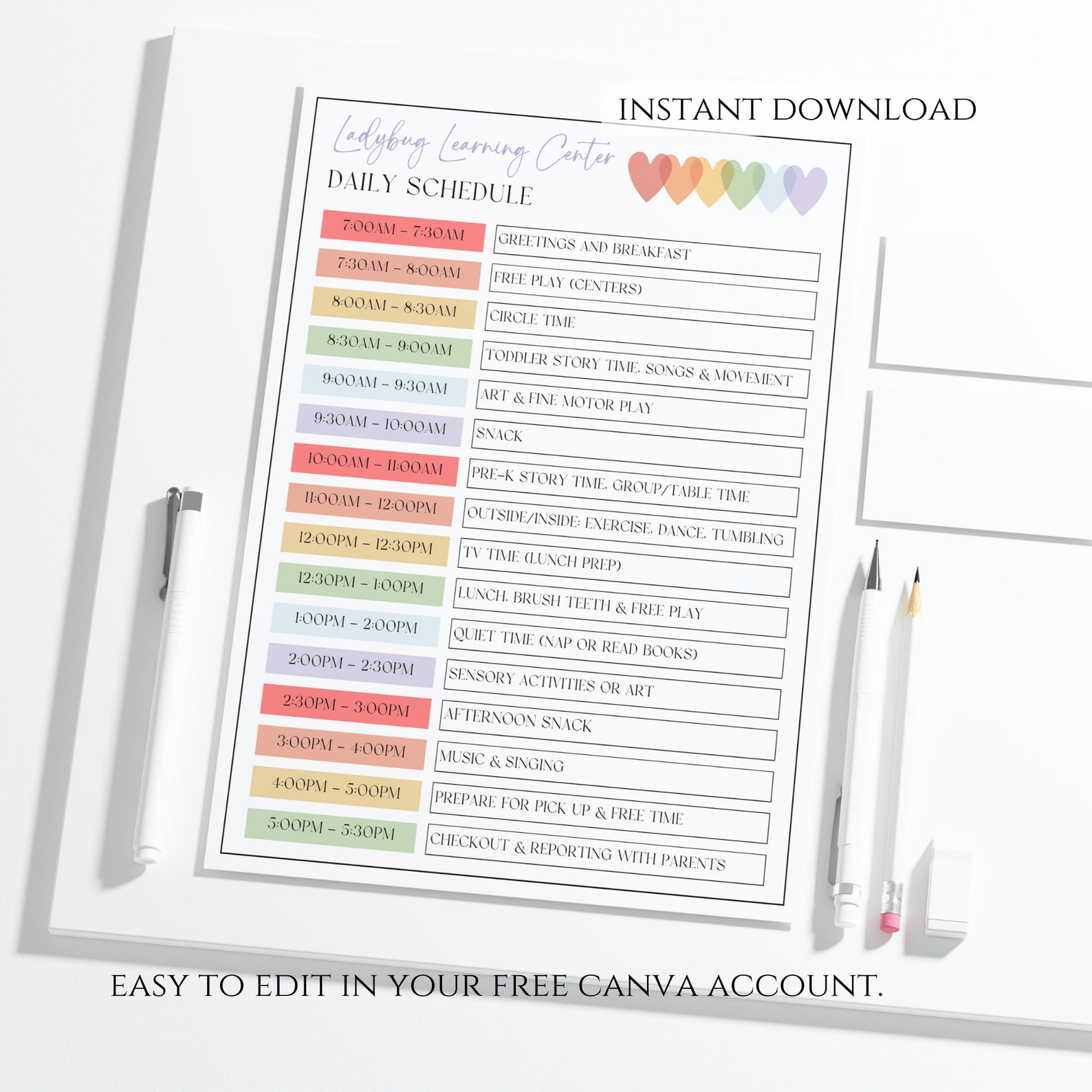 Editable Daily Daycare Schedule Template, Printable Home Daycare Form ...