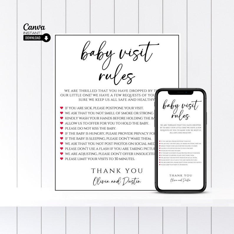 Editable Baby Visit Rules Sign: New Parent Printable (PDF) - Etsy Australia