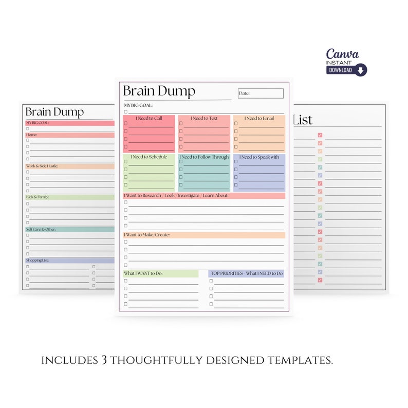 Editable ADHD Brain Dump Printable, ADHD Planner, to Do List Template ...