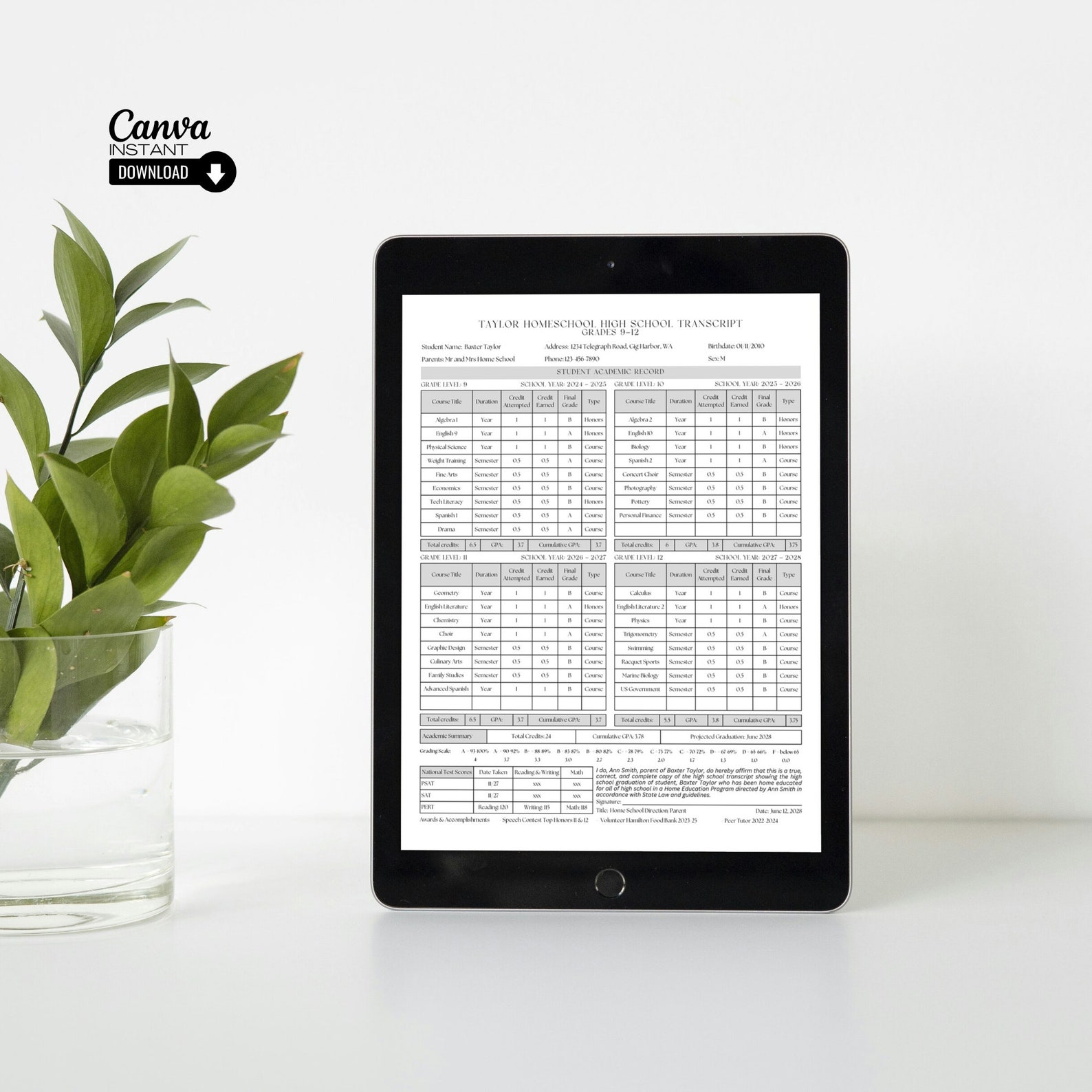 Editable Homeschool High School Transcript Template (digital Download ...