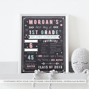 Printable First Day of School Sign, Back to School Chalkboard Sign ...