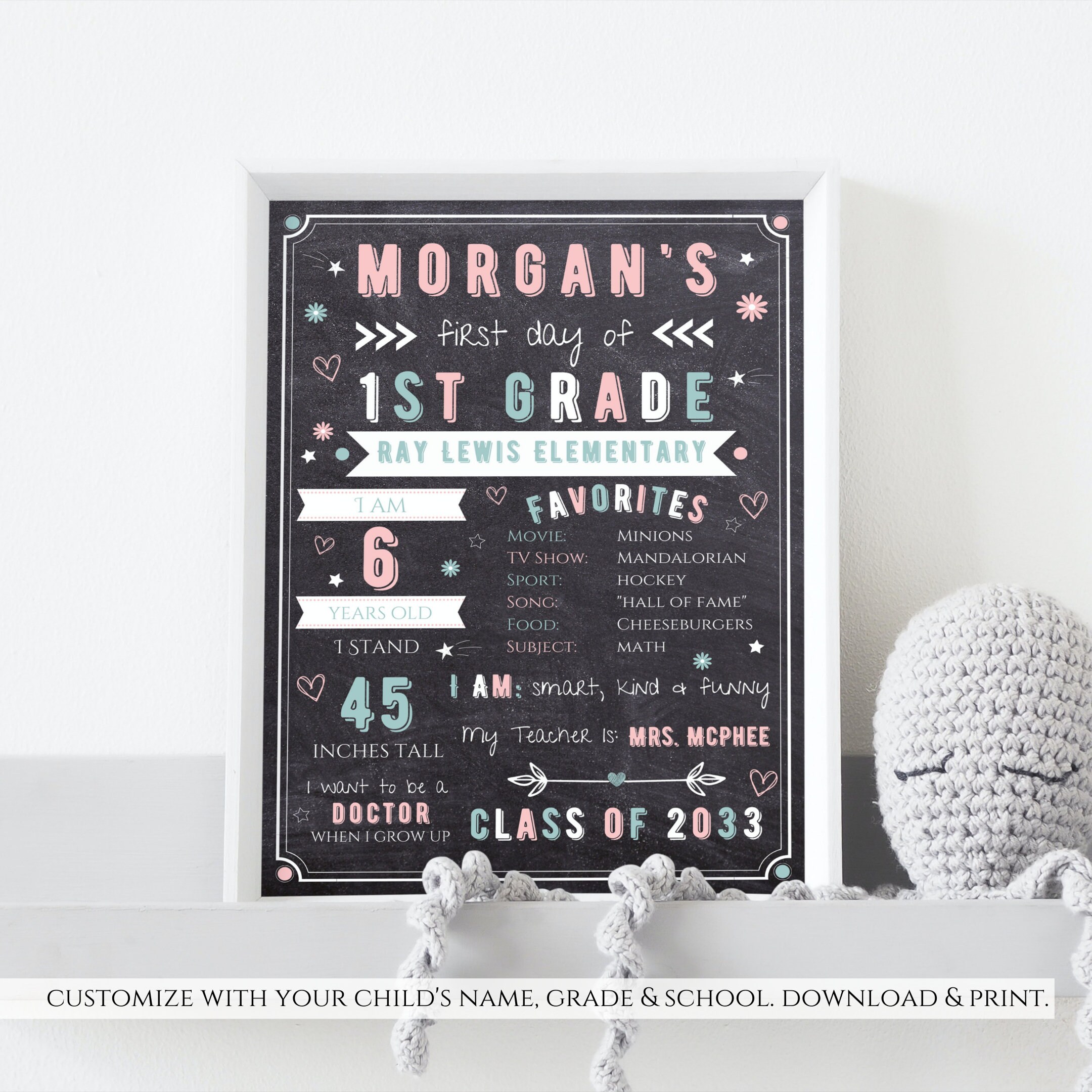 Printable First Day of School Sign, Back to School Chalkboard Sign ...