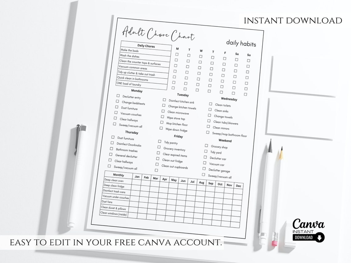 Editable Cleaning Checklist Planner Printable Daily and - Etsy