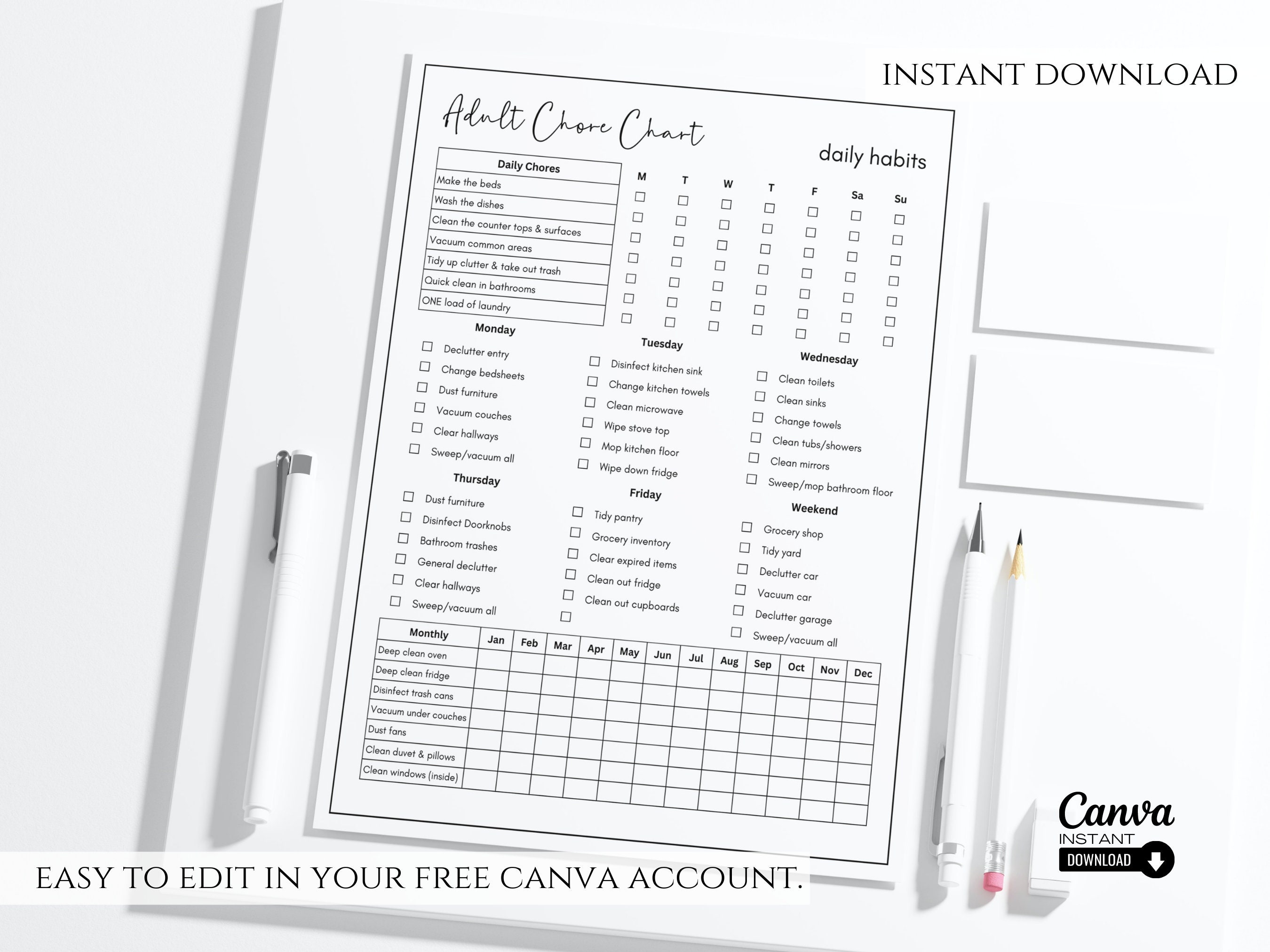 Editable Cleaning Checklist Planner Printable Daily and - Etsy