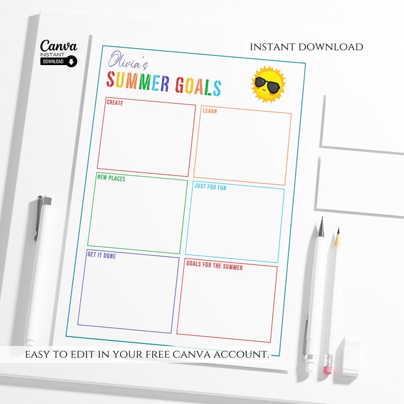 Editable Summer Bucket List Planner, Printable Summer Organizer, Summer ...
