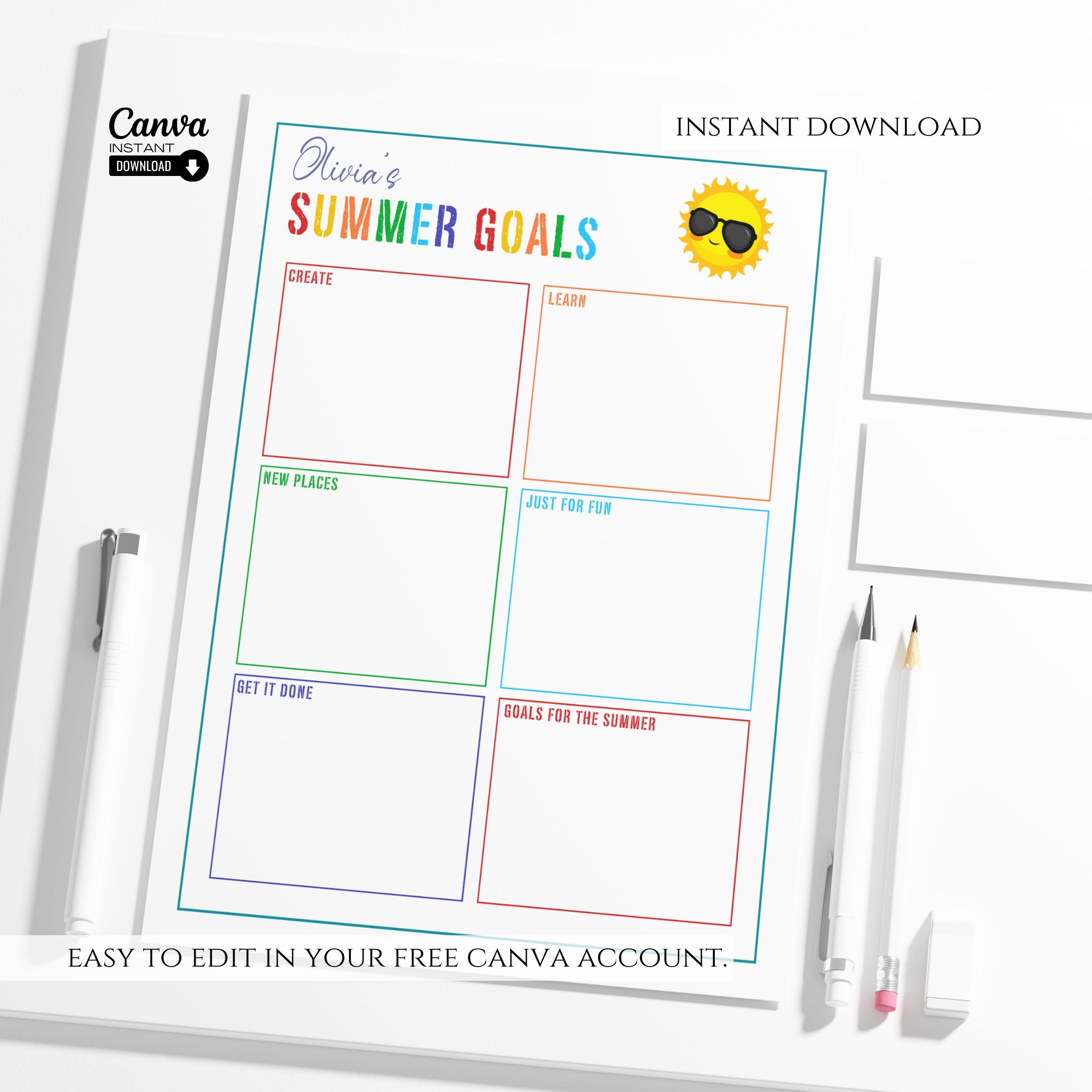 Editable Summer Bucket List Planner, Printable Summer Organizer, Summer ...
