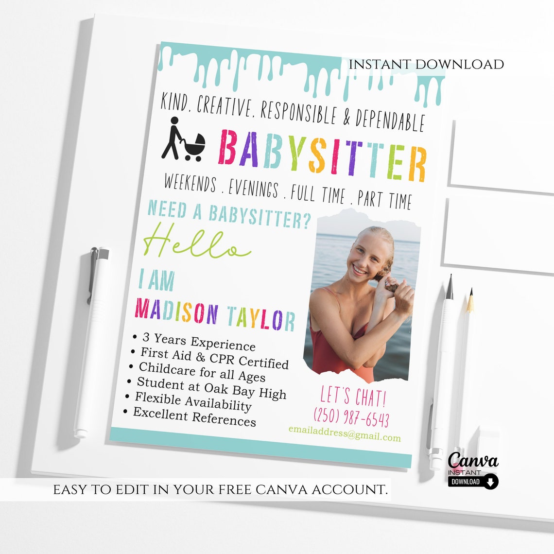 Editable Babysitting Flyer: Childcare Services Canva Template (digital ...